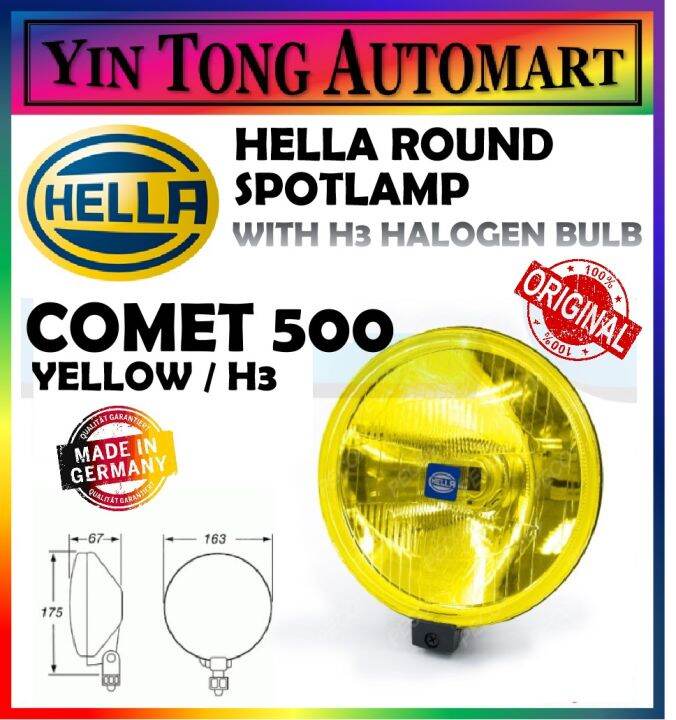 **100% ORIGINAL** HELLA COMET 500 ROUND SPOT LAMP FOG LAMP YELLOW H3 HALOGEN BLUB - (1PCS) | Lazada