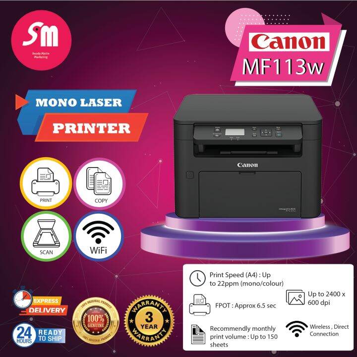 Canon imageCLASS MF113W 3-in-1 with wireless Monochrome Laser Printer ...