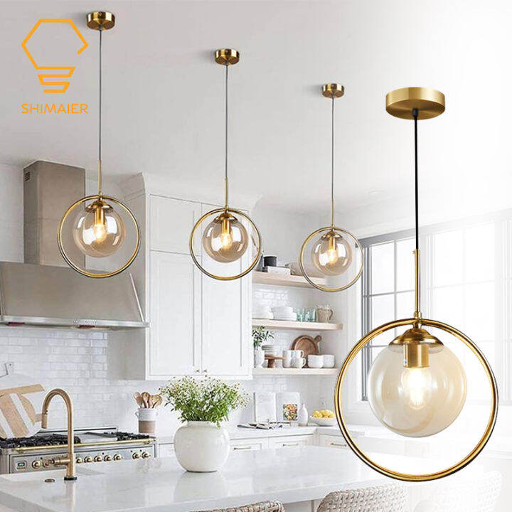 Pendant Light 1-Light Globe Modern Drop Light Ceiling Mid Century Amber ...