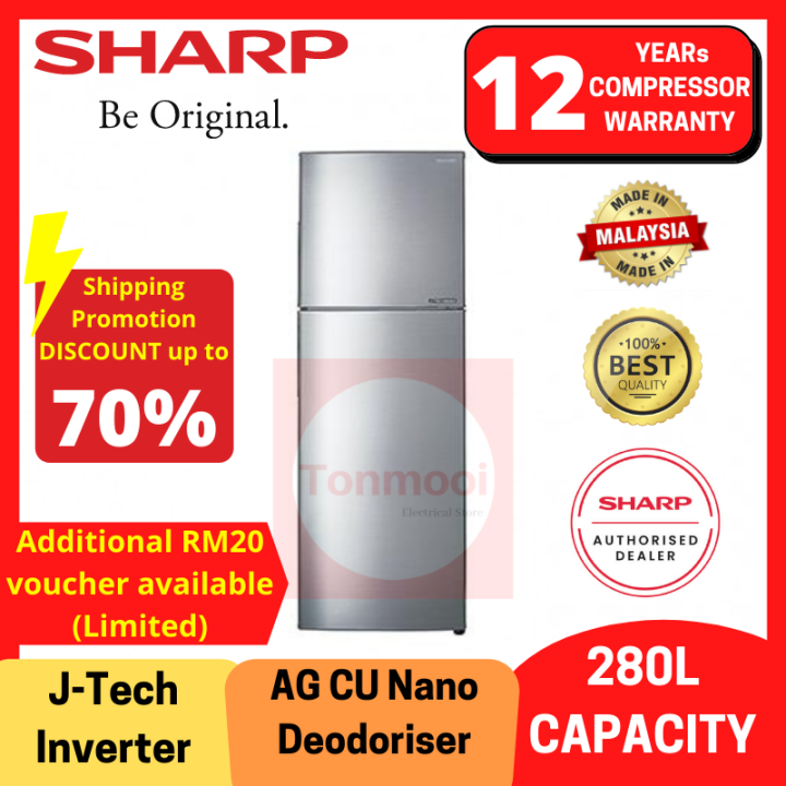 Sharp SJ286MSS 280L J-Tech Inverter 2-Door Refrigerator SHP-SJ286MSS ...