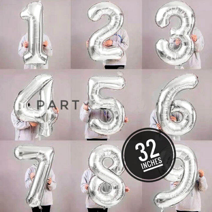 32 Inch Silver Number Balloons Foil Party Decorations Wedding ...
