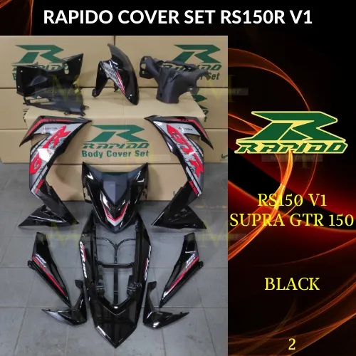 RAPIDO COVER SET RS150R/RS150 V1 SUPRA GTR-150 (2) BLACK (STICKER TANAM ...