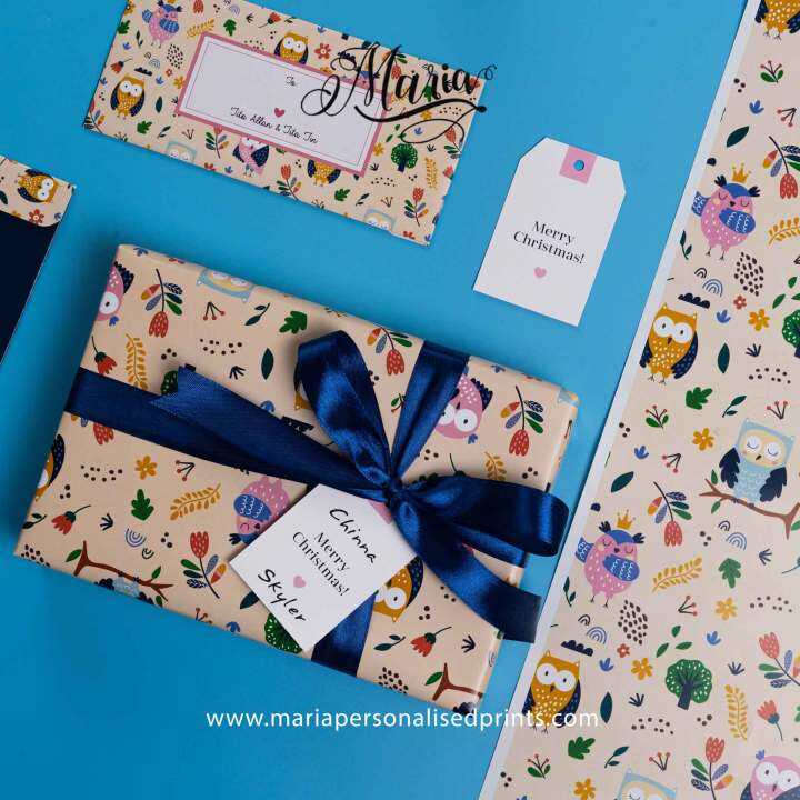 12 Pcs Gift Wrappers with Personalized Gift Tags + Ribbon - Owl Yellow ...