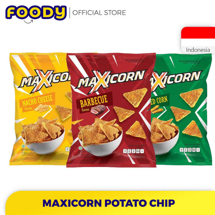 Indonesia Crispy Maxicorn Triangular Potato Chips Roasted Corn / Nacho Cheese / Barbecue Flavor ...