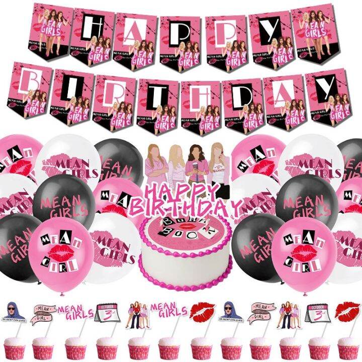 【koko party supplies】 New Disney Cartoon Mean Girl Pink Theme Birthday ...