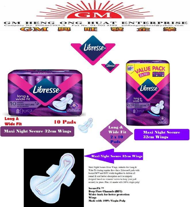 Libresse Maxi Night Secure 32cm Wings : 10 Pads / Maxi Night Secure ...