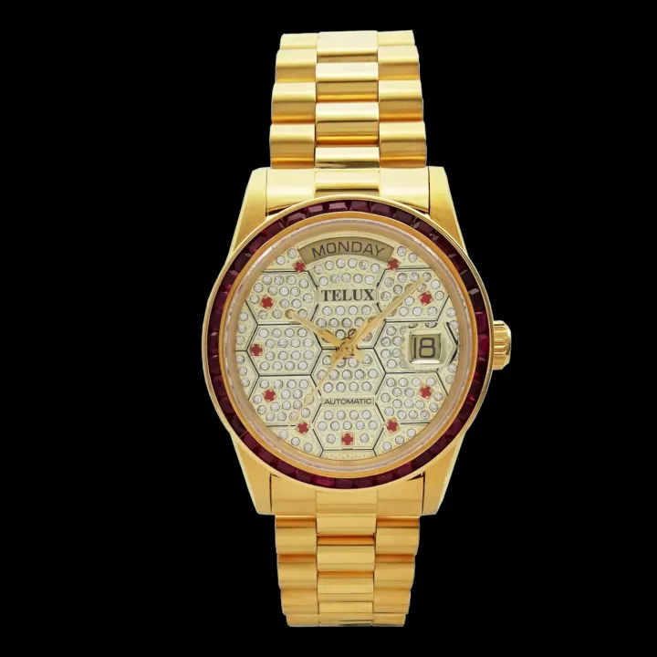 Local Seller Telux All Stainless Steel Gold Plated Red Round Bezel Bee ...