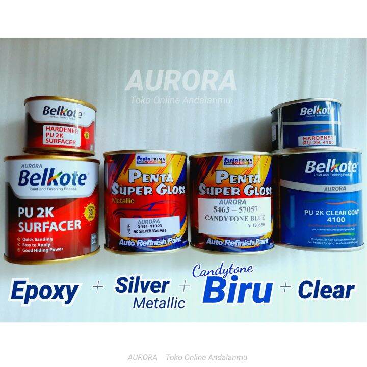 PAKET LENGKAP Epoxy + Silver Metalik + Candytone Blue Biru + Clear ...