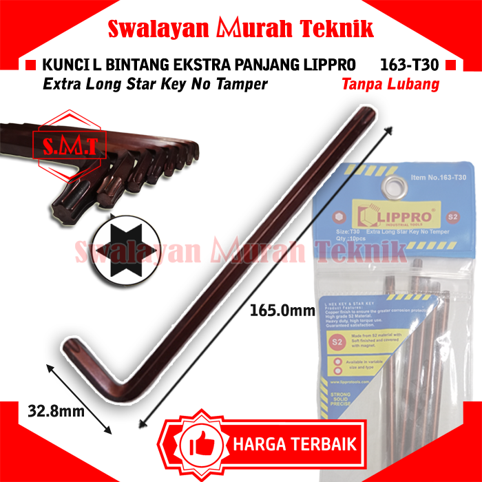 LIPPRO 163-T30 Kunci L Bintang Ekstra Panjang Tanpa Lubang Extra Long ...