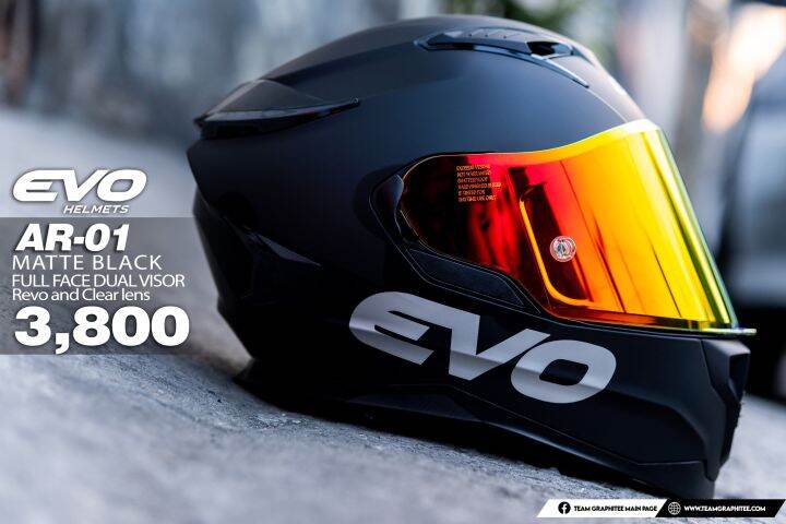 EVO AR-01 MATTE BLACK (RED REVO LENS) FULL FACE DUAL VISOR WITH FREE ...