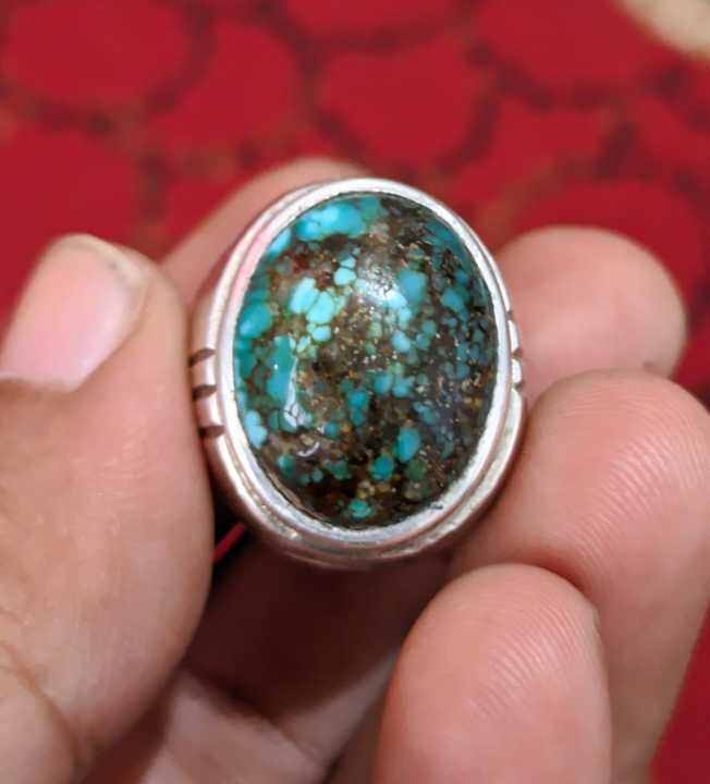 Natural Pirus Persia Biru Gradasi Ngrikil Ring Perak 925 HM Tebal ...