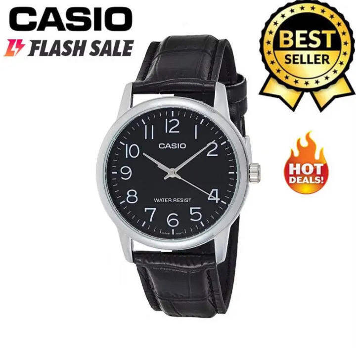 Casio Aesthetic Quartz BLACK Leather Strap Water Resistant Watch for ...