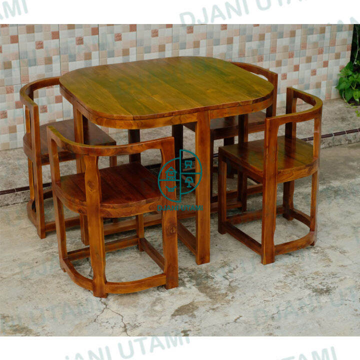 Set Meja Makan Oval Kayu Jati Minimalis 4 Kursi | Lazada Indonesia