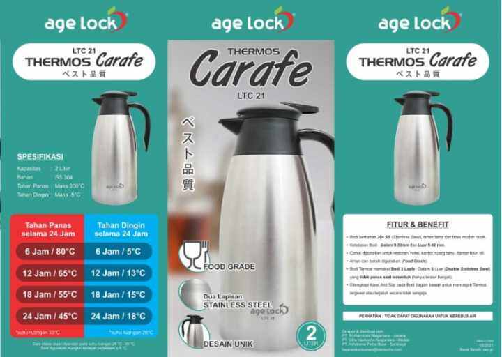 AGE LOCK Thermos Carafe 2 Liter / Termos Air Stainless LTC 21 | Lazada ...