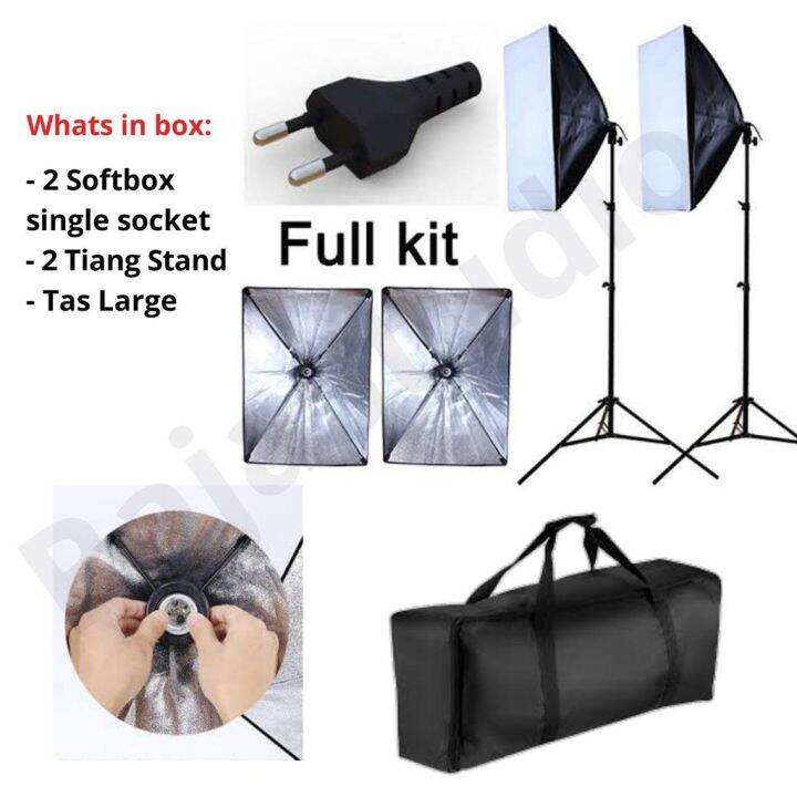 Paket Lampu Lighting Studio Foto S1 2 Light Stand 2M + 2 Softbox Single ...