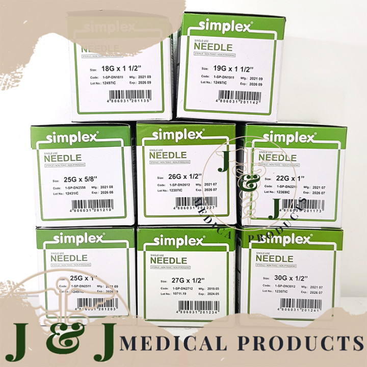 SIMPLEX Disposable Needle 18G, 19G, 20G, 21G, 22G, 23G, 24G, 25G, 26G ...