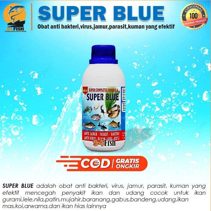 SUPER BLUE Obat Biru Obat Ikan Anti Bakteri Virus Jamur Parasit 250ml ...
