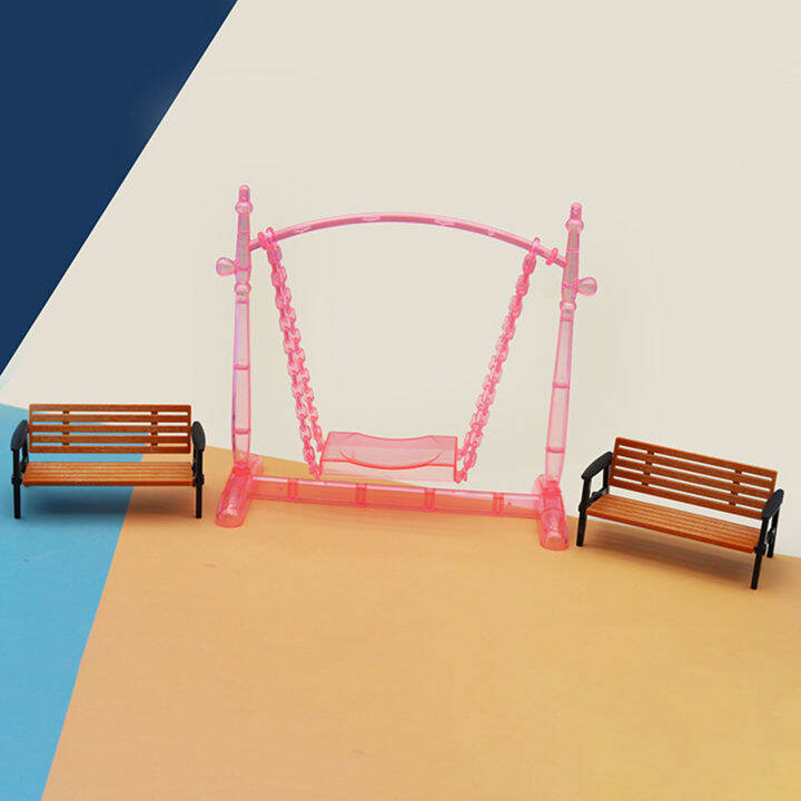Microgood 1ชุด Dollhouse Swing จำลองสูงสมจริง Miniature Park Bench รุ่นเด็กแกล้งทำเป็นเล่นของ ...