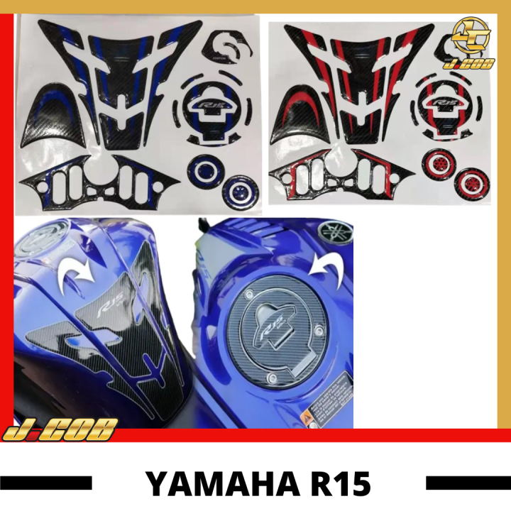 YAMAHA R15 V3 Tankpad tank pad yamaha carbon FULL SET RED/BLUE | Lazada