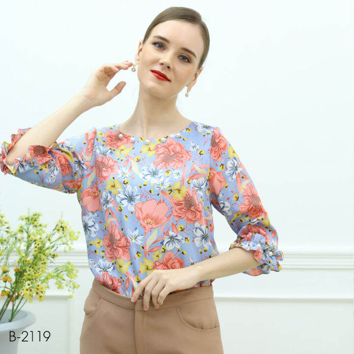 MIKIKO Blouse MI-B2119 แขนยาว IGPU21-8 | Lazada.co.th