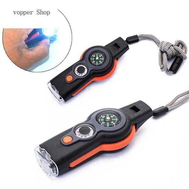 VOPPER LED Light Emergency Whistle Thermometer Compass 7 in 1 Whistle ...