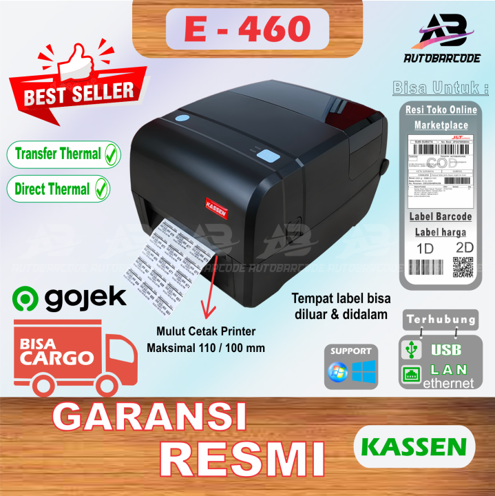 Kassen E460 Printer Barcode Transfer Thermal 110mm A6 Cetak Label Harga Nama Barang / Resi ...