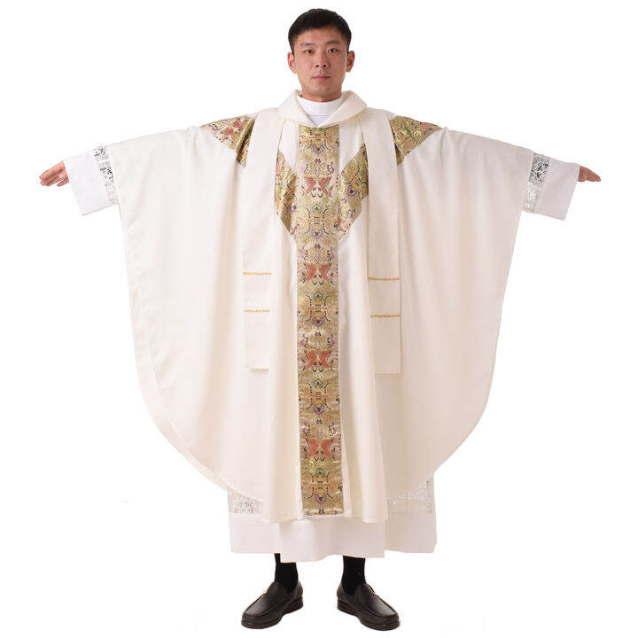 White Church Clergy Vestments Catholic Pastor Priest Chasuble Robe | Lazada