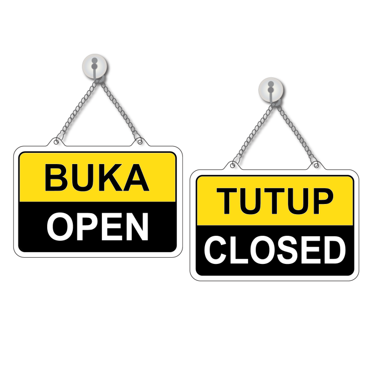 OPEN & CLOSED / BUKA TUTUP DOOR SIGN BOARD WITH CHAIN & SUCTION CUP 170 ...