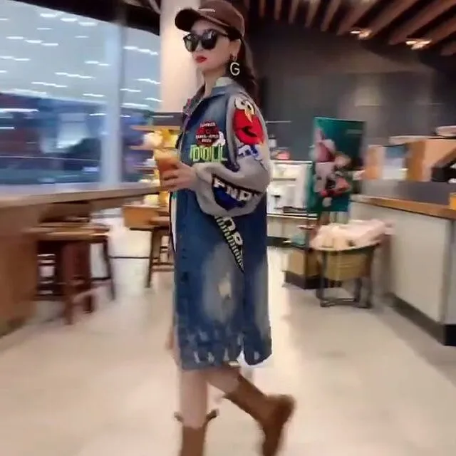 ใหม่แจ็คเก็ตยีนส์เสื้อสตรี2022ฤดูใบไม้ผลิยุโรปเลดี้ยีนส์ T Rench Coat ...