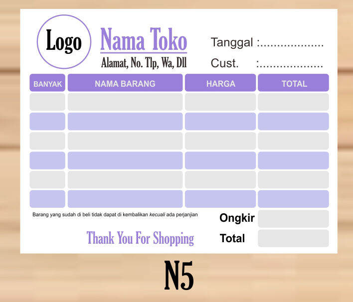 (ISI 200 LEMBAR) NOTA CUSTOM 1 PLY TANPA RANGKAP / NOTA OLSHOP / NOTA ...
