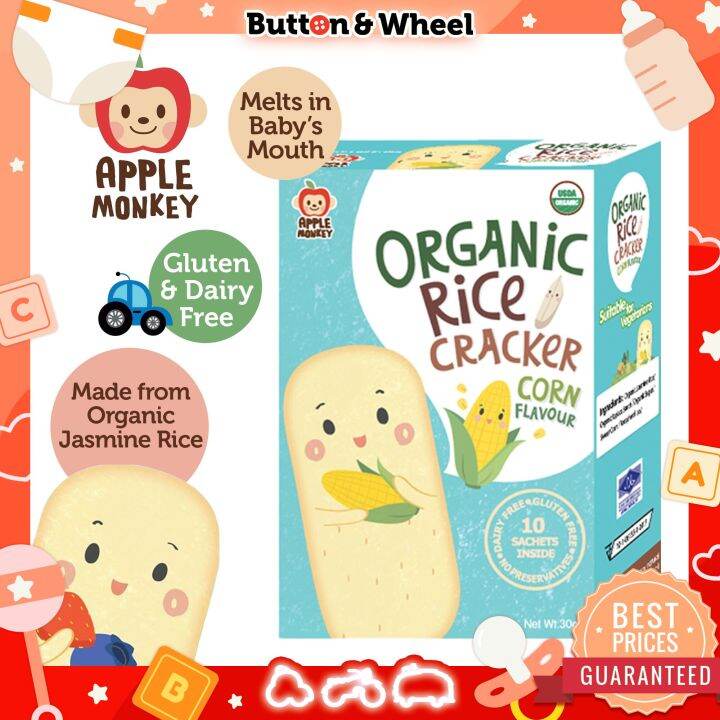 Apple Monkey Organic Rice Cracker - Corn (30g) | Lazada