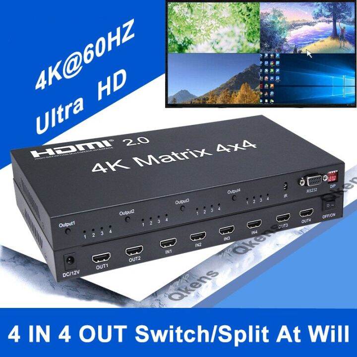 4K 60Hz True HDMI Matrix 4x4 HDMI 2.0 Matrix 2x4 4x2 Switch Splitter ...
