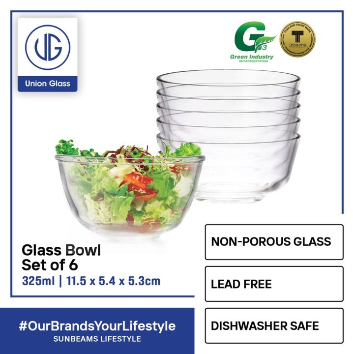 heat sell UNION GLASS Thailand Premium Clear Glass Bowl 325ml 4.5oz 4.5 inches [Set of 6 ...