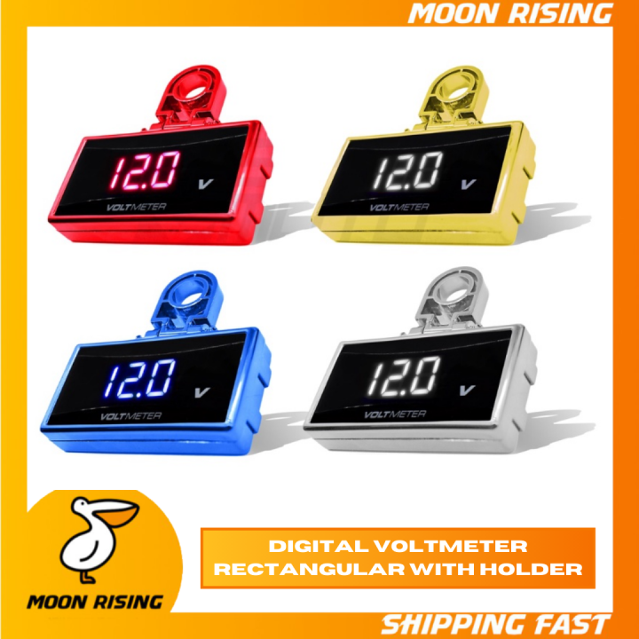 DIGITAL VOLTMETER RECTANGULAR VOLTMETER W/ HOLDER FOR MOTORCYCLE/CAR ...