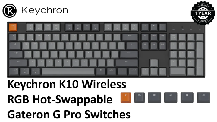 Keychron K10 Wireless RGB Hot-Swappable Mechanical Keyboard (Full Size ...