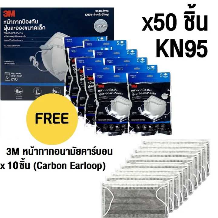 3M 9513 (50ชิ้้น) KN95 Particulate Earloop Respirator หน้ากากป้องกัน ...