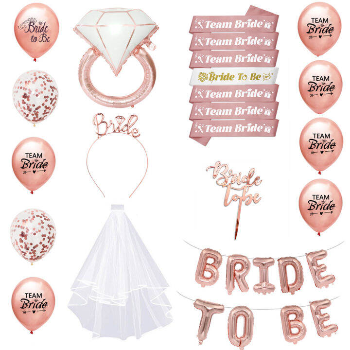 Rose Gold Bridal Shower Decoration Set Bride to Be Team Bride Sash Hair ...