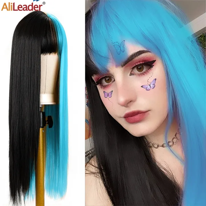 【New Fire】 Alileader Wholsale Split Color Wig Synthetic Half Black Half ...