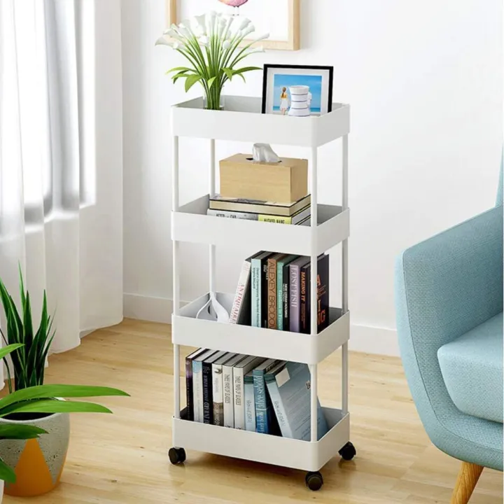 Slim Storage Cart- 4 Tier Narrow Storage Rack, Rolling Organizer Cart ...