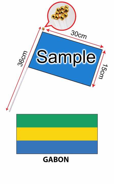 Gabon Hand Flag With Stick (15x30cm)/ Bendera Tangan Dunia Gabon ...