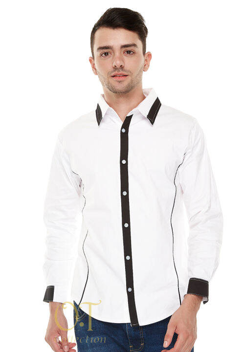 Kemeja pria polos kerja kantor formal sopan putih hitam lengan panjang ...