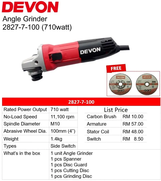 4" Devon Angle Grinder 2827 710watt | Lazada