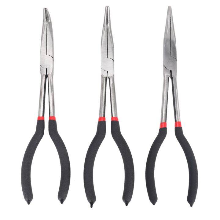 3X 11 inch EXTRA LONG NOSE PLIERS SET STRAIGHT & BENT TIP MECHANIC GRIP ...