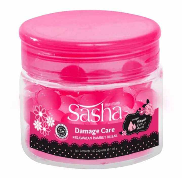 SASHA HAIR VITAMIN Rambut Kemasan Botol Jar 40 Kapsul - Pink Damage ...