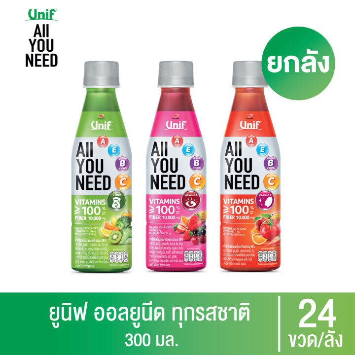 [ยกลัง 24 ขวด] Unif All You Need ยูนิฟออลยูนีดน้ำผักผลไม้ขนาด 300มล. มี ...