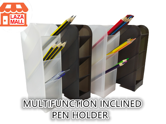 INCLINED PEN HOLDER TRANSPARENT MULTIFUNCTION STORAGE STATIONERY RACK ...