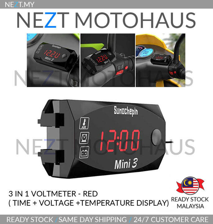 3 in 1 Volt Meter Motorcycle Volt + Time + Temperature R15 Y15 Y16 RFS ...