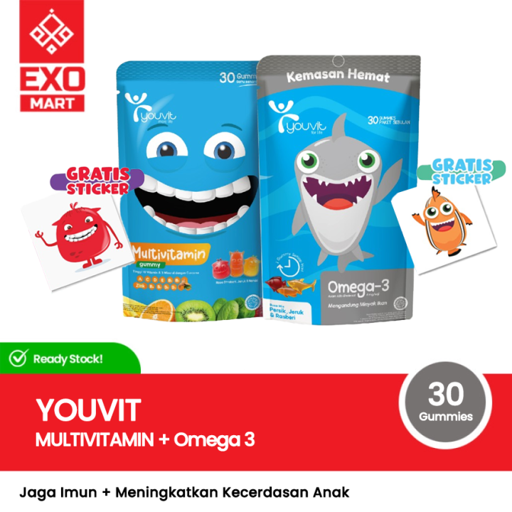 YOUVIT - Bundling MULTIVITAMIN & Omega 3 Anak Gummy 30 Gummies | Lazada ...