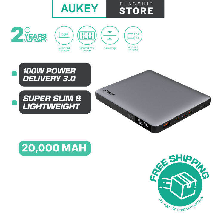 Aukey PB-Y44 SprintX 100W 20000mAh Power Bank With PD 3.0 QC3.0 for mobile devices & USB C ...