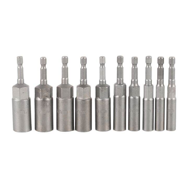 10pc 1 4 Inch Wrench Hex Bit Socket Set Deep Long 1 2 Inch Impact Drill